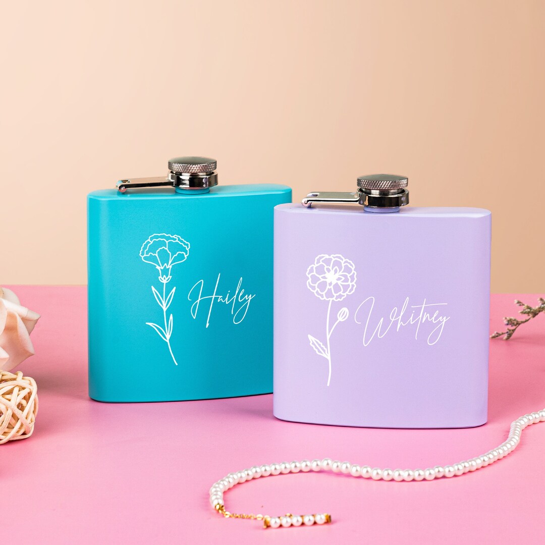 Custom Flower Flask | Bridesmaid Flask | Floral Bridal Party Gifts ...