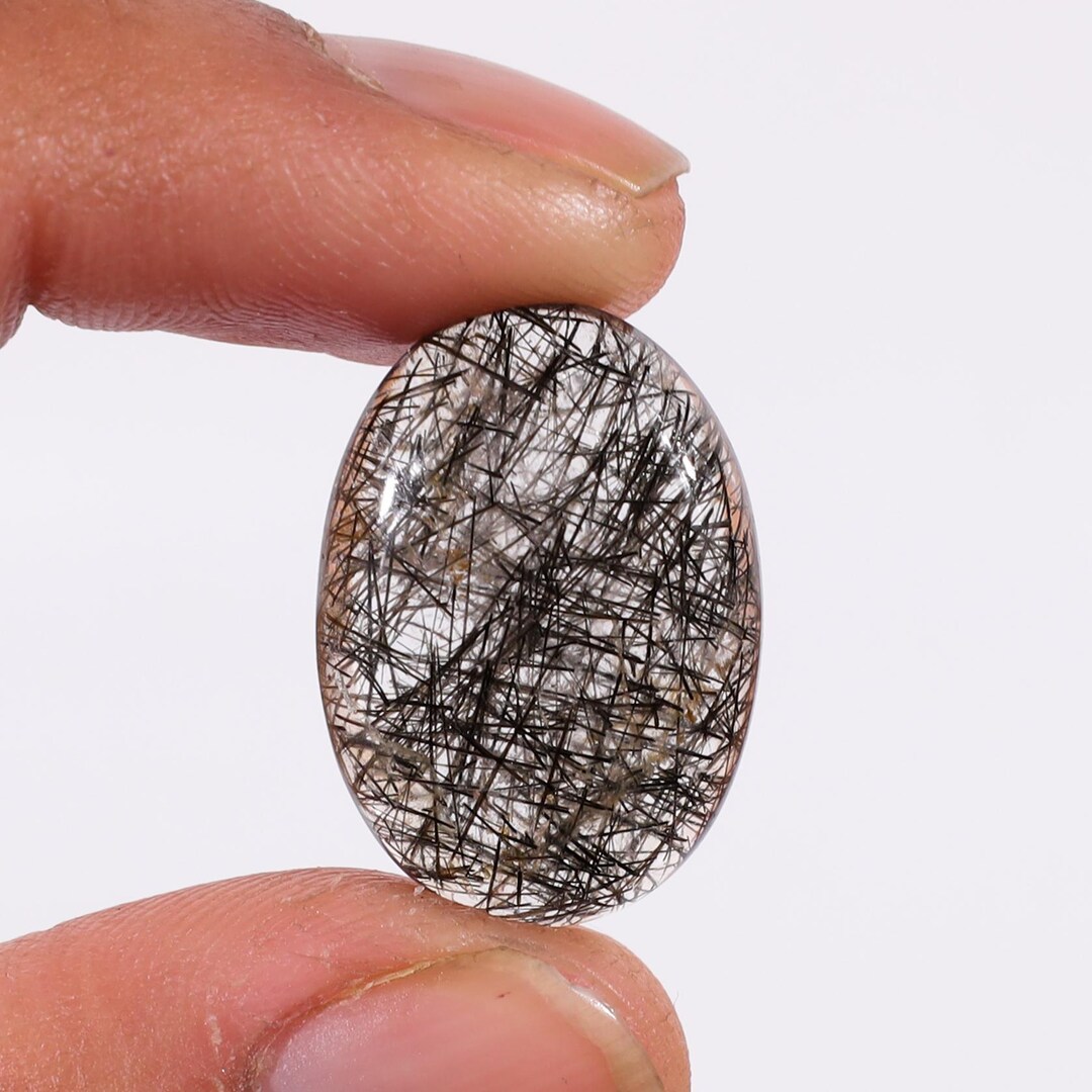 Black Rutilate Quartz Sri Lanka | Oval Cabochon 23x16mm | Transparent ...