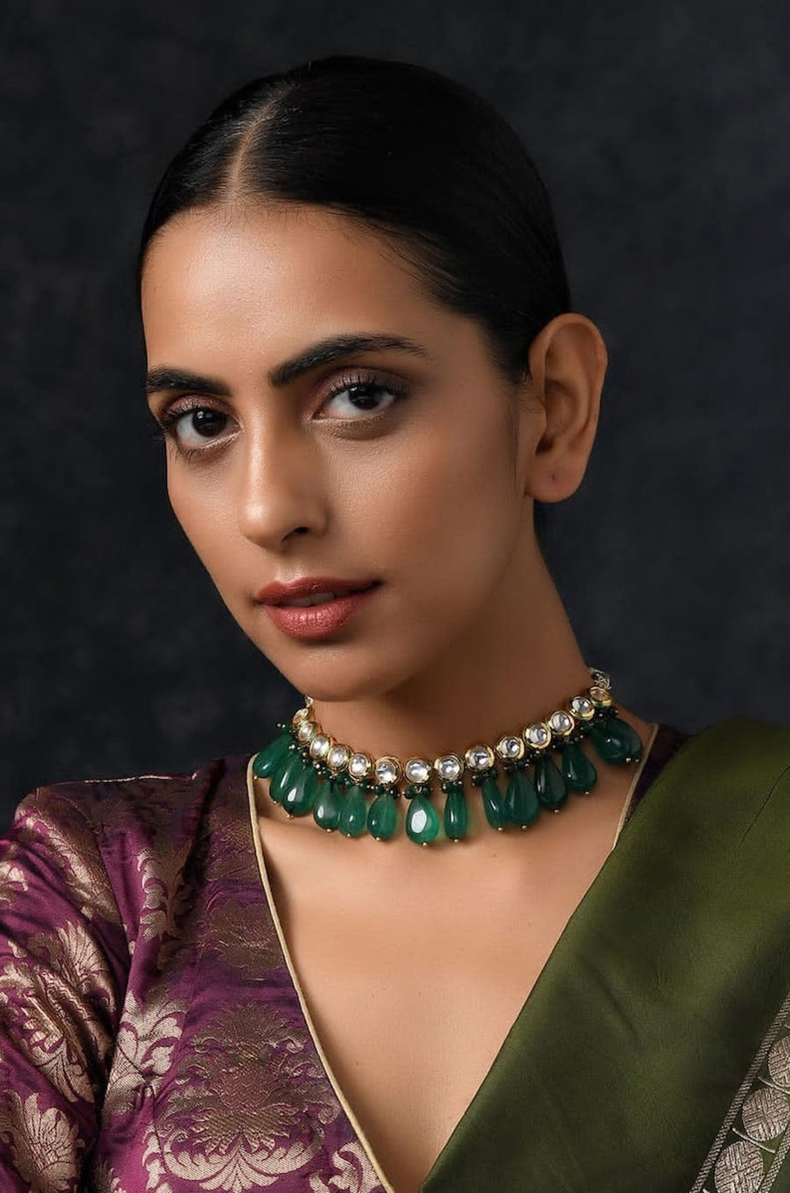 Emerald Sabya Inspired Choker Necklace Indian Jewelry Indian Choker ...