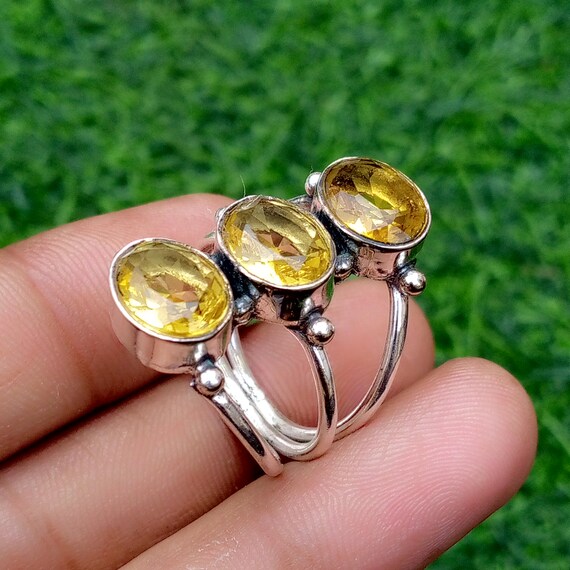 Sterling Silver Citrine Fine Gemstone Rings Handmade Citrine Gemstone ...