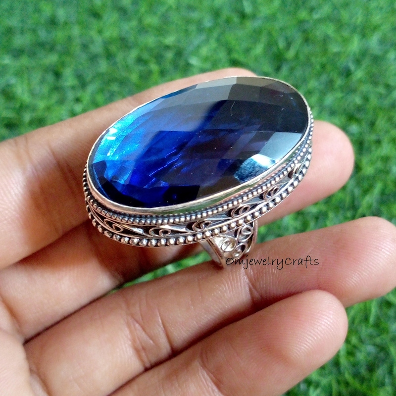 Silver Blue Sapphire Rings - Etsy UK