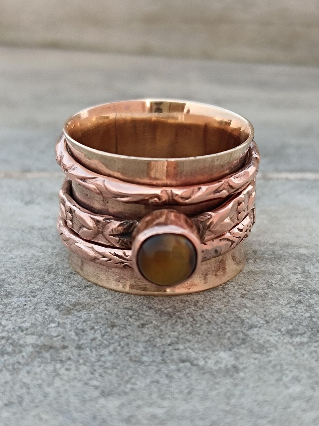 Pure 100% Copper Ring, Solid Copper Ring, Tiger's Eye Gemstone Ring ...