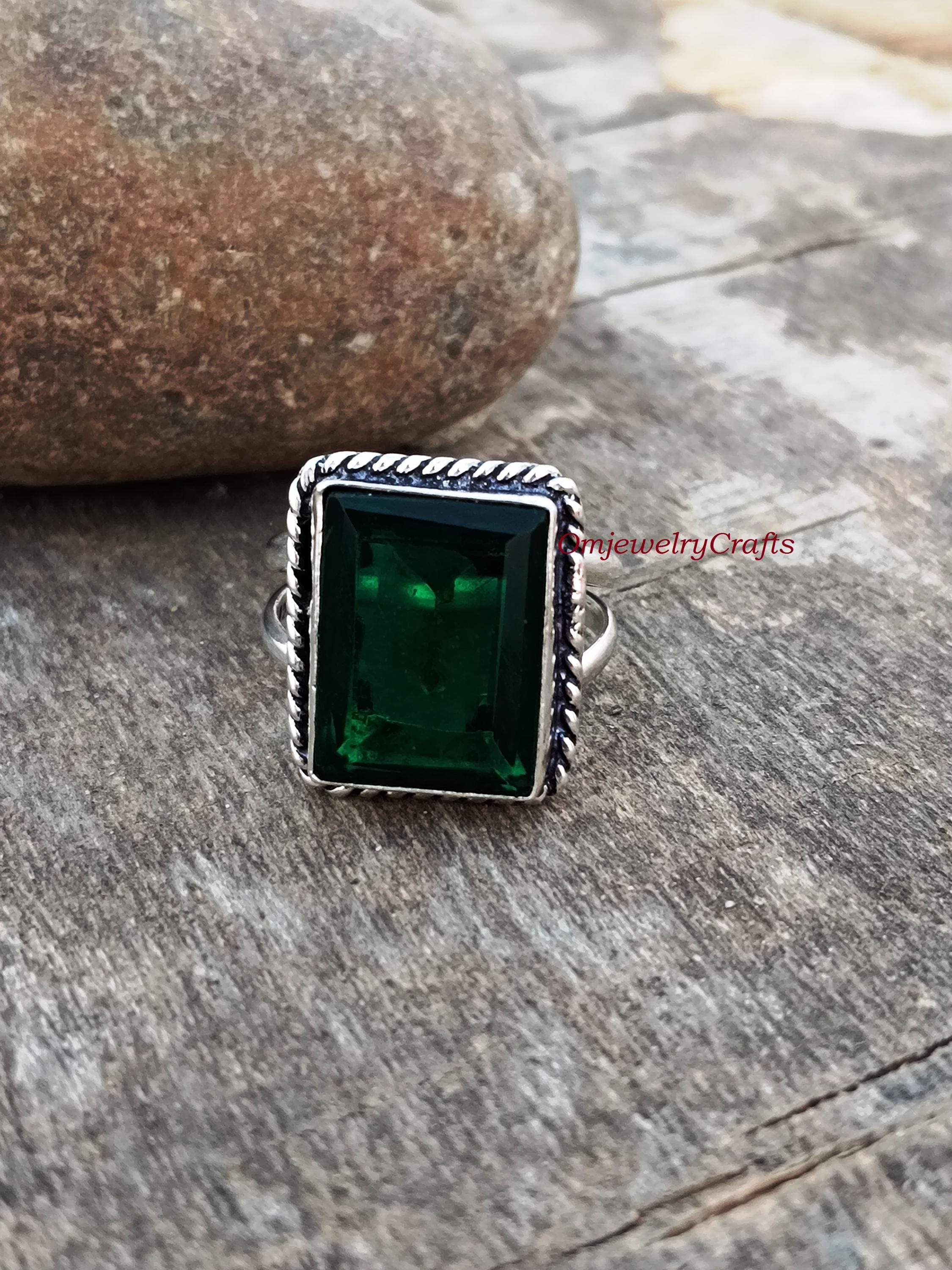 Green Emerald Ring, 925 Sterling Silver, Gemstone Ring, Handmade Silver ...