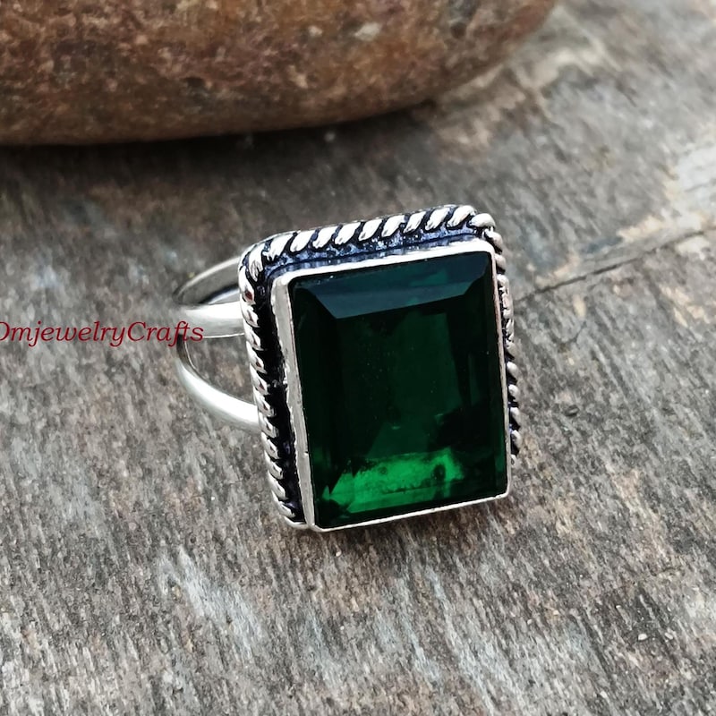 Green Silver Ring - Etsy
