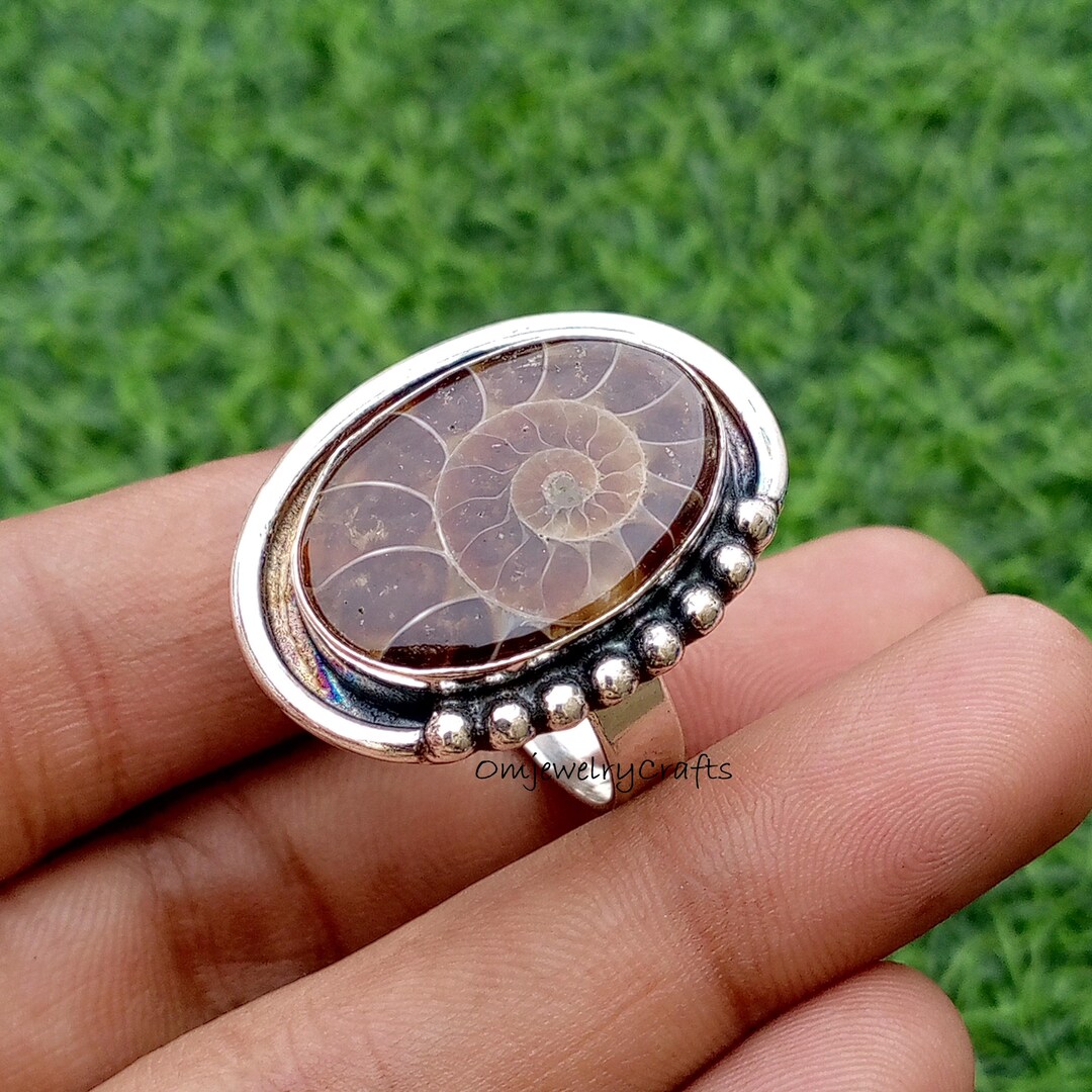 Natural Ammonite Ring* 925 Sterling Silver Ring, Ammonite Women Ring ...