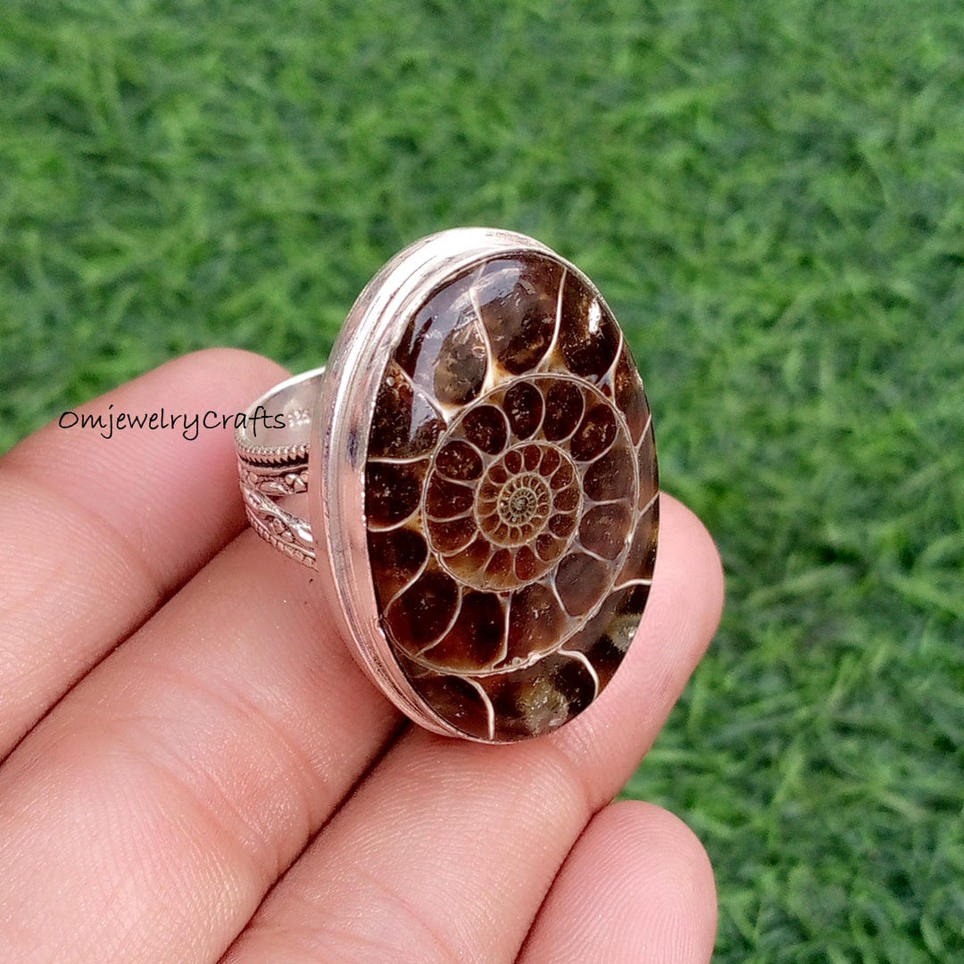 Latest Stone Ammonite Ring* 925 Sterling Silver Ring, Ammonite Women ...