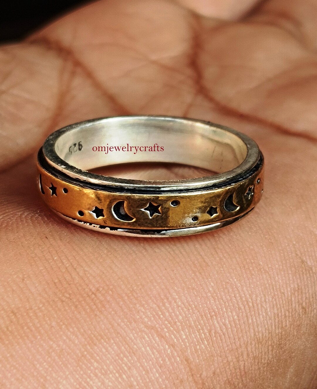 Moon and Stars Ring, 925 Sterling Silver, Spinner Ring, Handmade Ring ...
