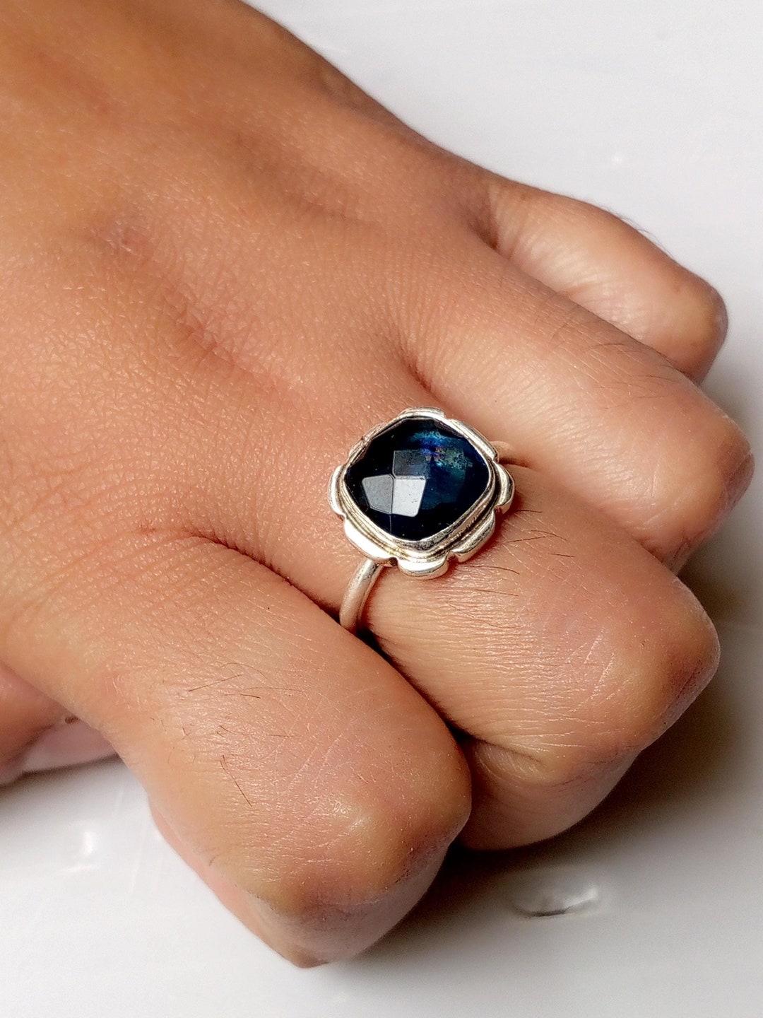 Blue Sapphire Ring, Silver Sterling 925 , Gemstone Ring, Blue Sapphire ...