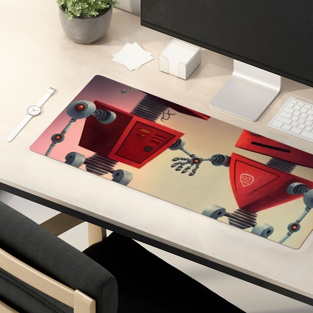 Cute Robots Desk Mat Heart Desk Pad Themed Laptop Desk Mat - Etsy