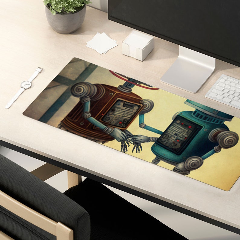 Robot Love Desk Mat Robots Desk Pad Unique Laptop Desk Mat - Etsy