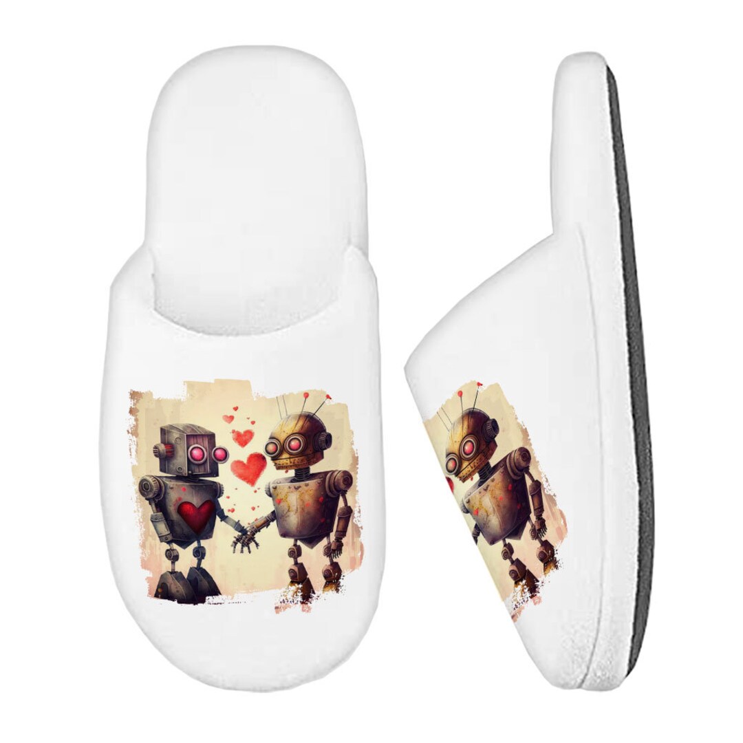 Cute Robot Couple Memory Foam Slippers Themed Slippers Print Slippers ...