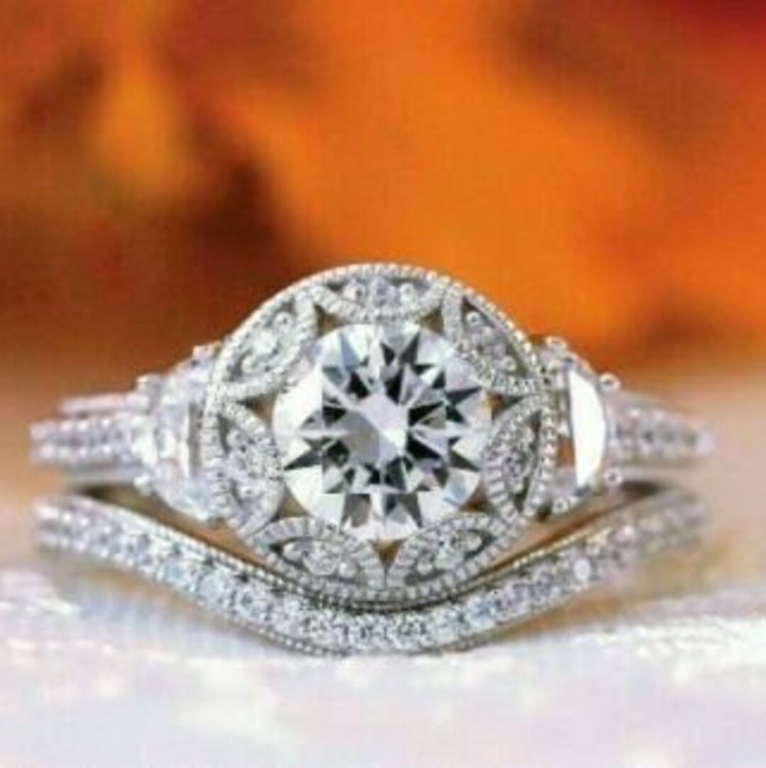 Vintage Ring Set for Women 1890s Vintage 2.20CT Art Deco Old European ...