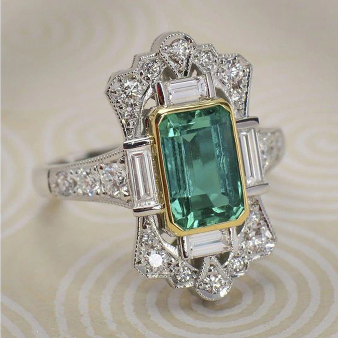 Vintage Emerald Antique Vintage Art Deco Wedding Ring. Gemstone Ring ...