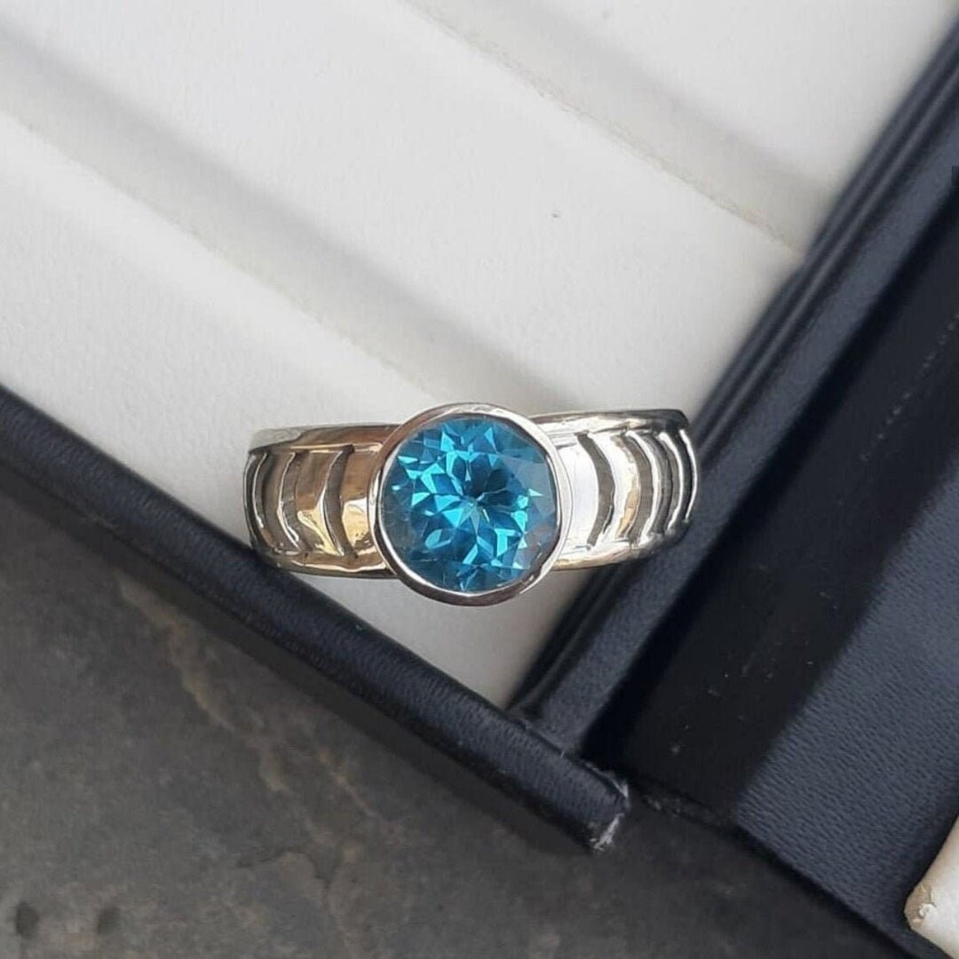 Men's Blue Topaz Ring in 925 Sterling Silver, Topaz Statement Ring for ...