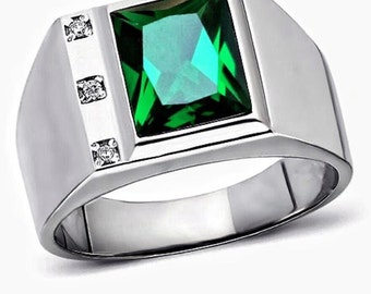 Gemstone Ring for Men Sterling Silver Men Gemstone Signet Ring Emerald ...