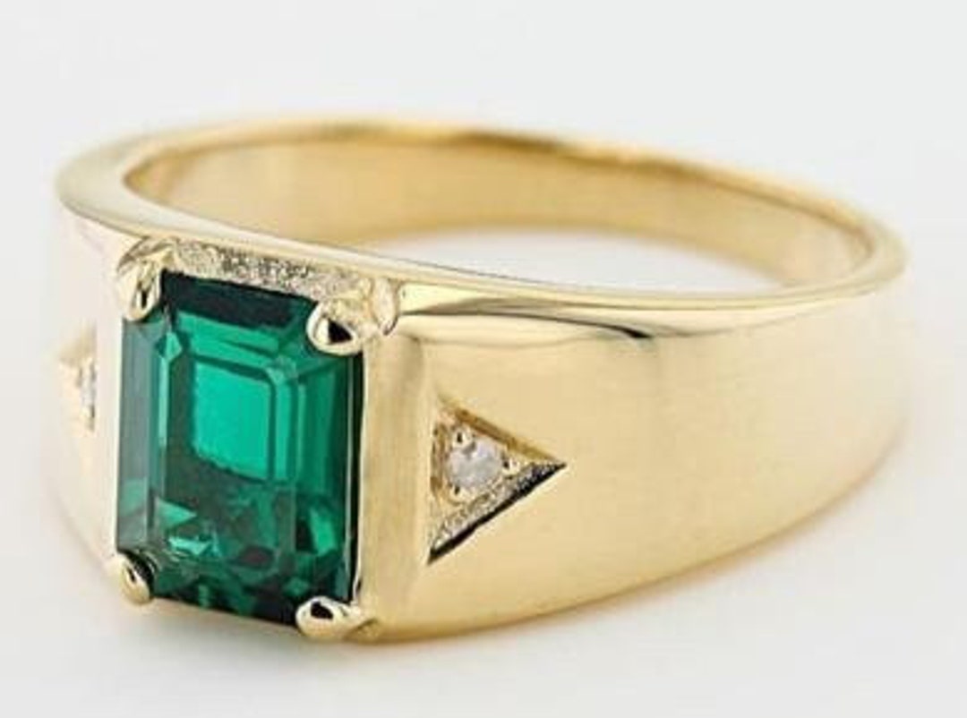 Lab Emerald Men Ring, Signet Emerald Ring, 925 Sterling Silver Rose ...