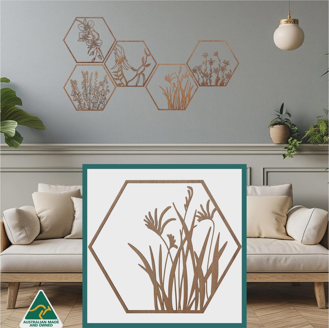 Kangaroo Paw Flowers: Australian Timber Hexagon Wall Art - Etsy