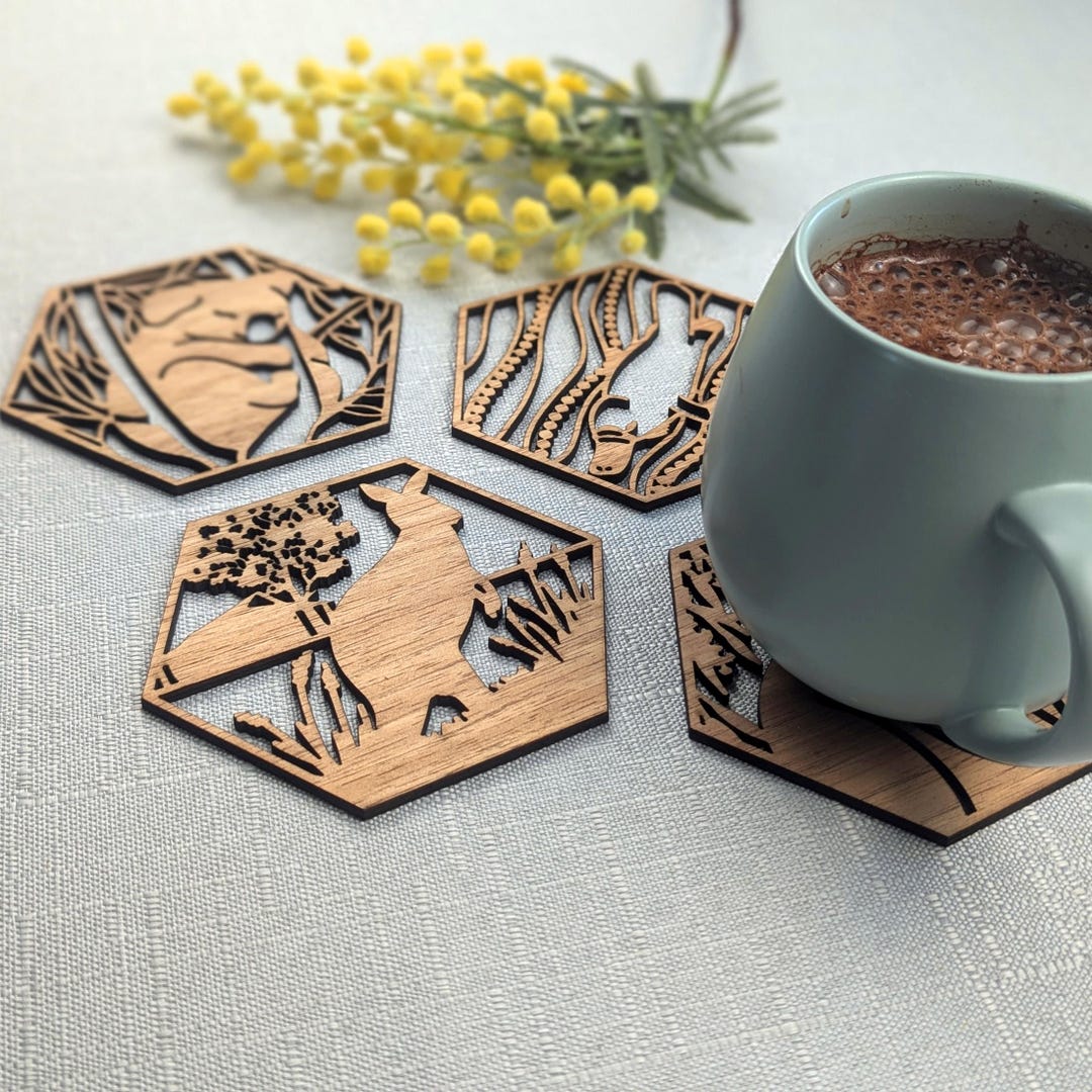Australian Animal Coasters - Set of 4 Wooden Coasters - Kangaroo, Koala ...