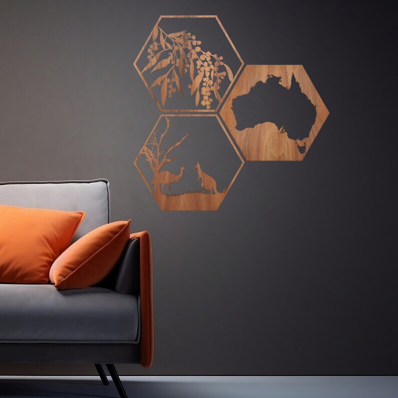 Australia Map: Australian Timber Hexagon Wall Art - Etsy Australia