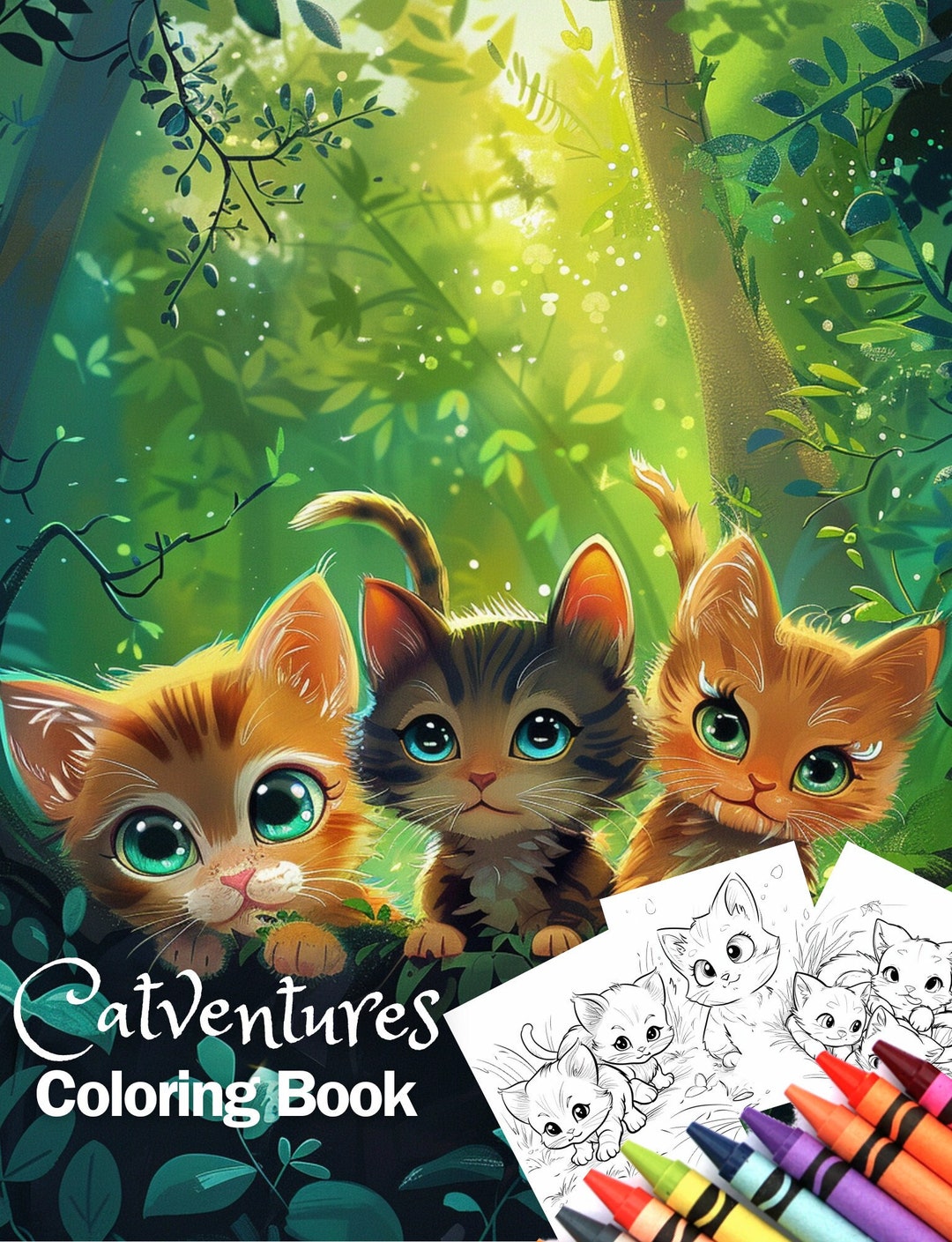 50 Cute Cat Coloring Book, Printable Catventures Coloring Pages ...