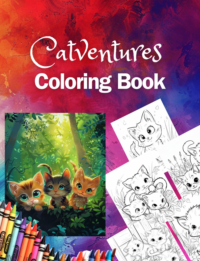50 Cute Cat Coloring Book, Printable Catventures Coloring Pages ...