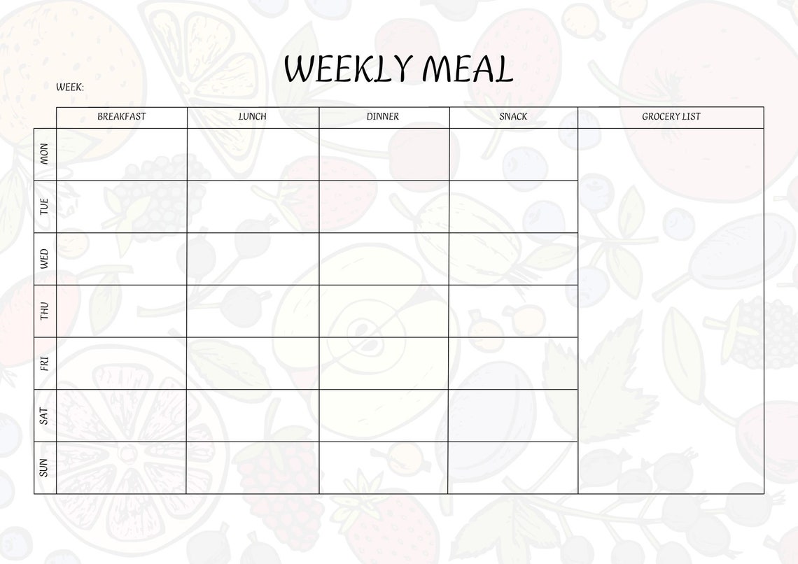 Printable Weekly Meal Planning Callendar, 7 Day Menu Planner, Meal Prep ...