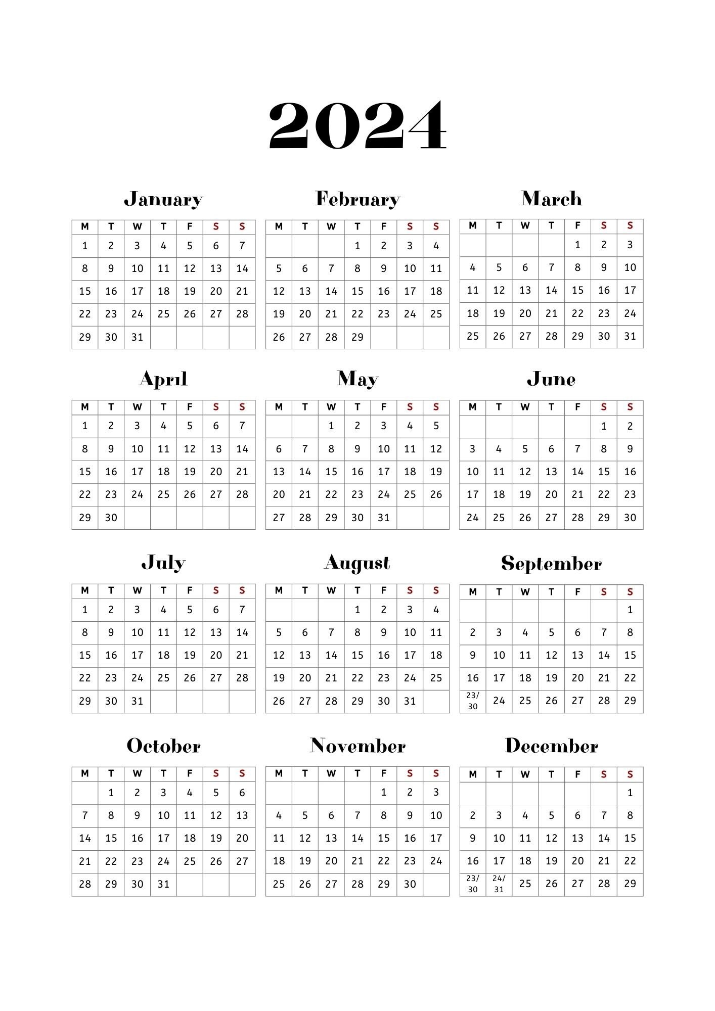 2024 Monthly Calendar {printable} - Etsy