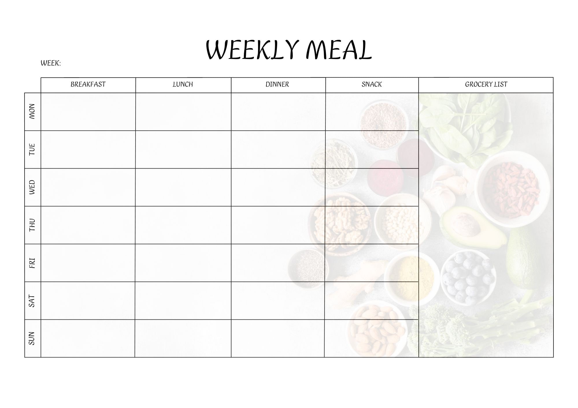 Printable Weekly Meal Planning Callendar, 7 Day Menu Planner, Meal Prep ...
