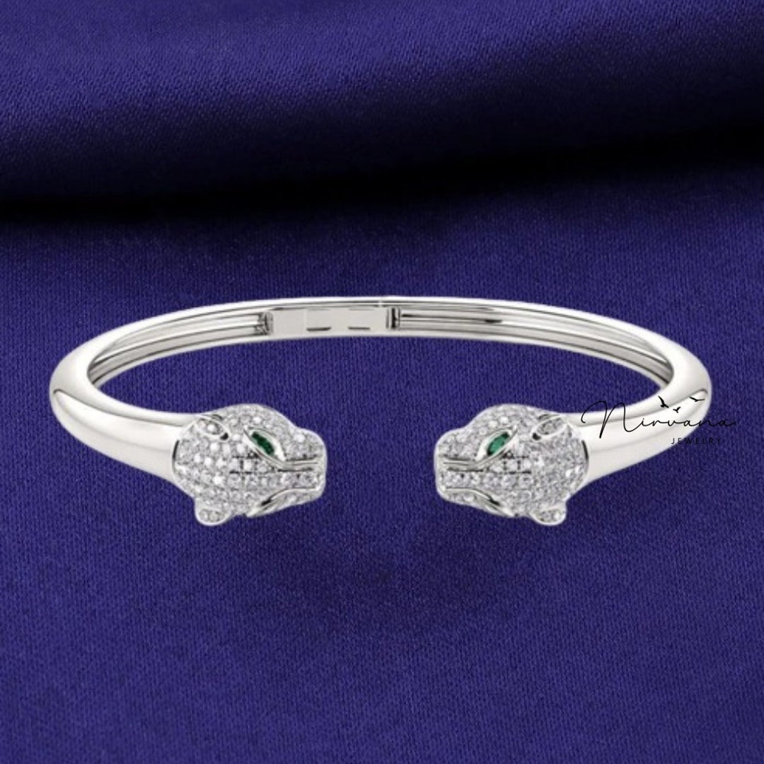 Panther Bangle Cuff Bracelet, Men's Diamond Bracelet, Leopard Bracelet ...