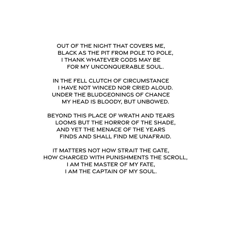 Digital File Poem Invictus 'I Am the Master of My Fate, I Am the ...