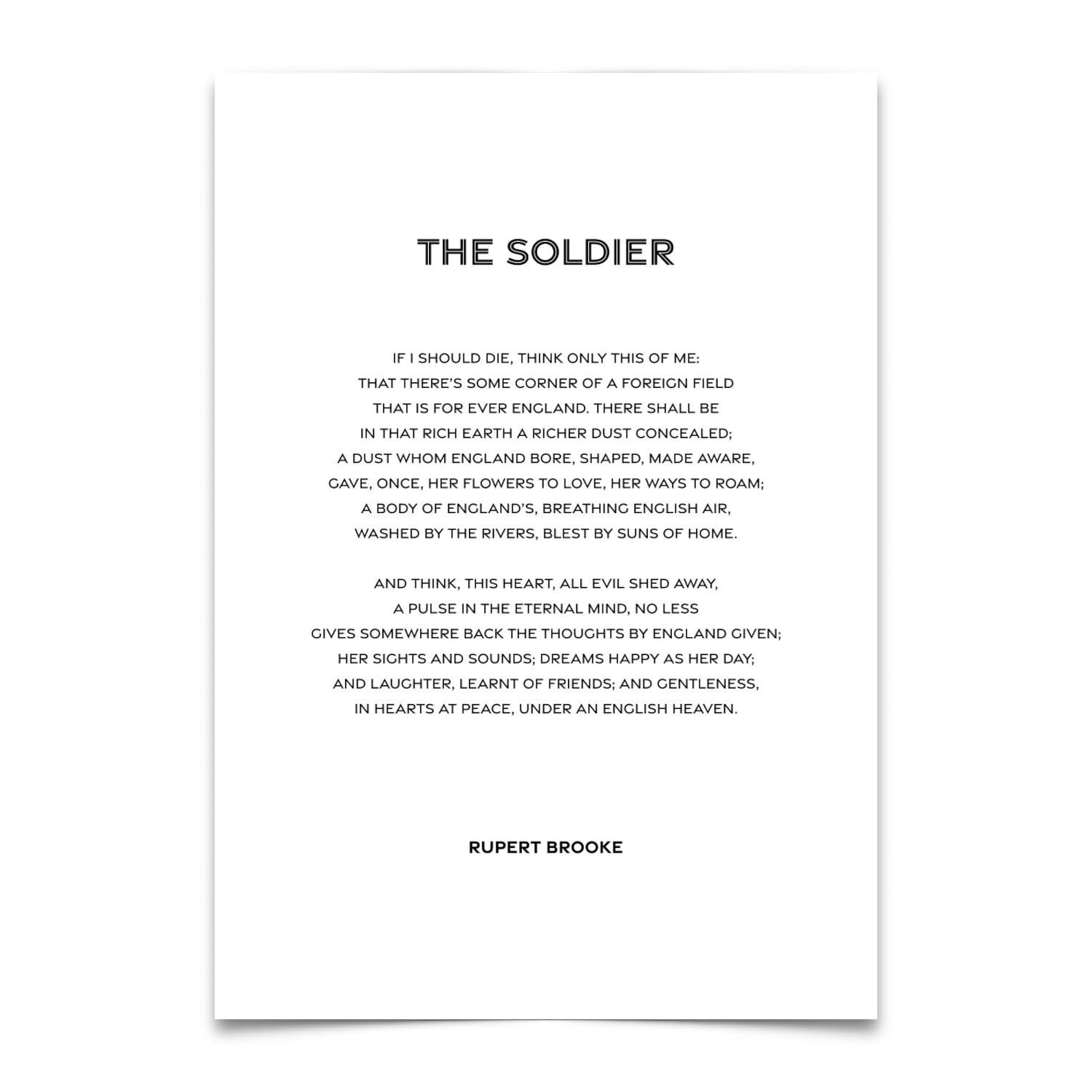 Rupert Brooke Poem Print: 'the Soldier' Patriotic Wall Art (digital ...
