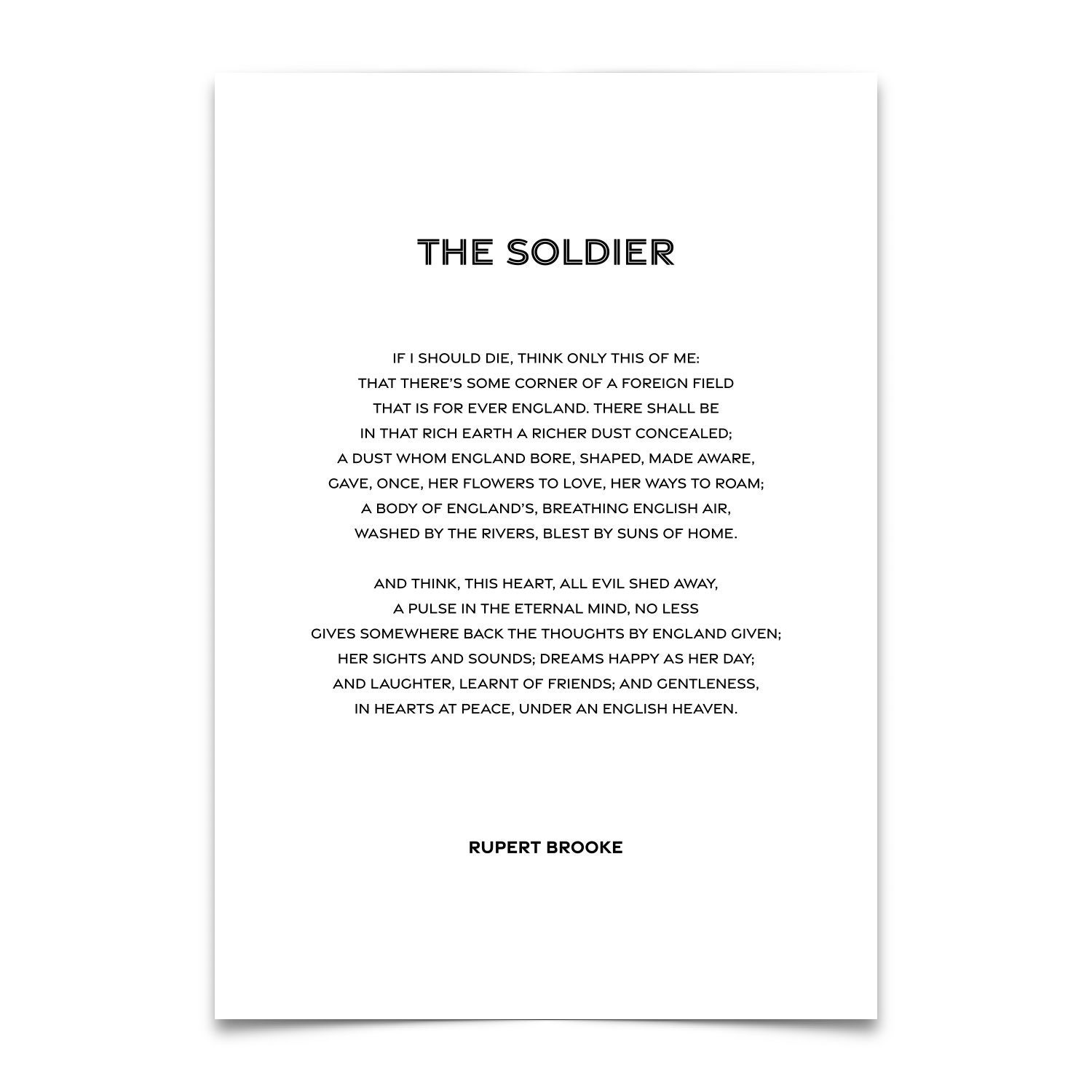 Rupert Brooke Poem Print: 'the Soldier' Patriotic Wall Art (digital ...