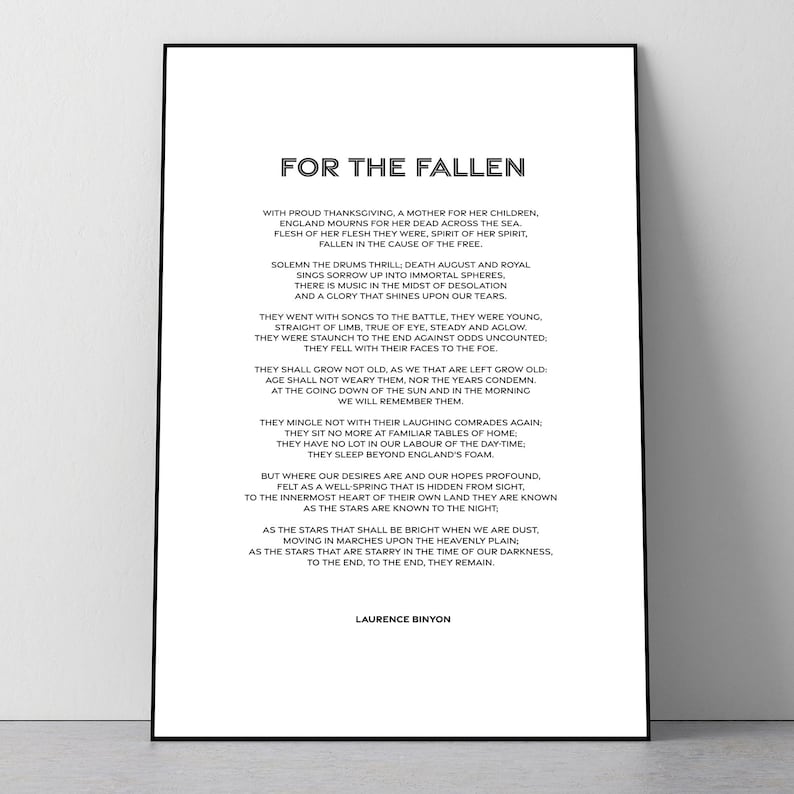 Laurence Binyon Poem Print: 'for the Fallen' (digital Download) - Etsy