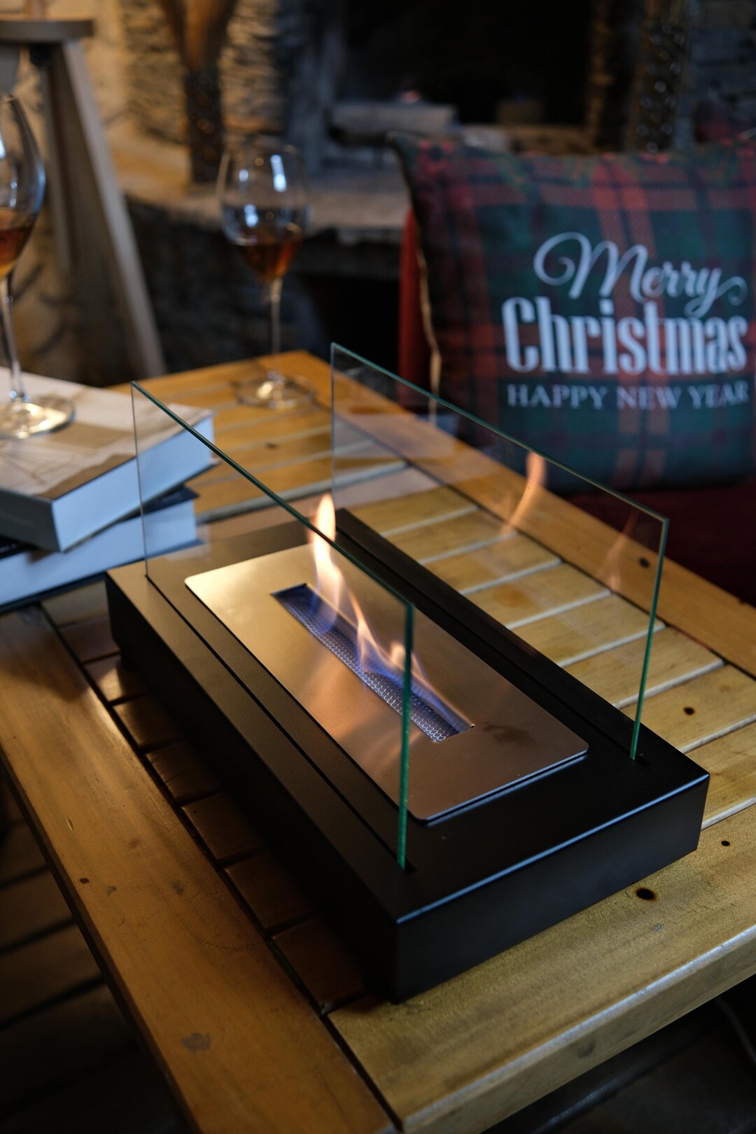 Desktop Fireplace Black, Portable Fire Pit Tabletop Bioethanol ...