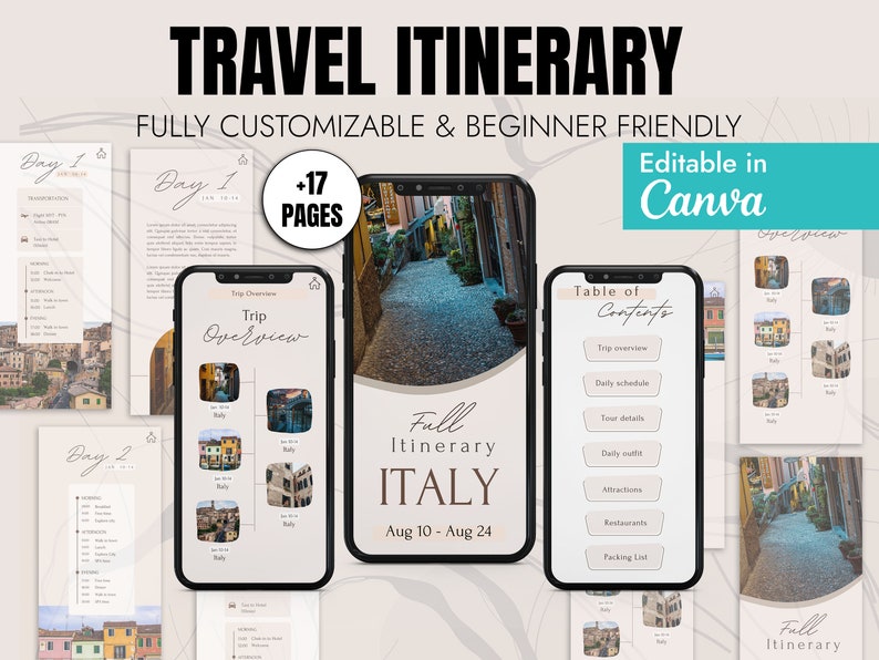 Editable Travel Itinerary Template Trip Mobile Planner Digital Vacation ...