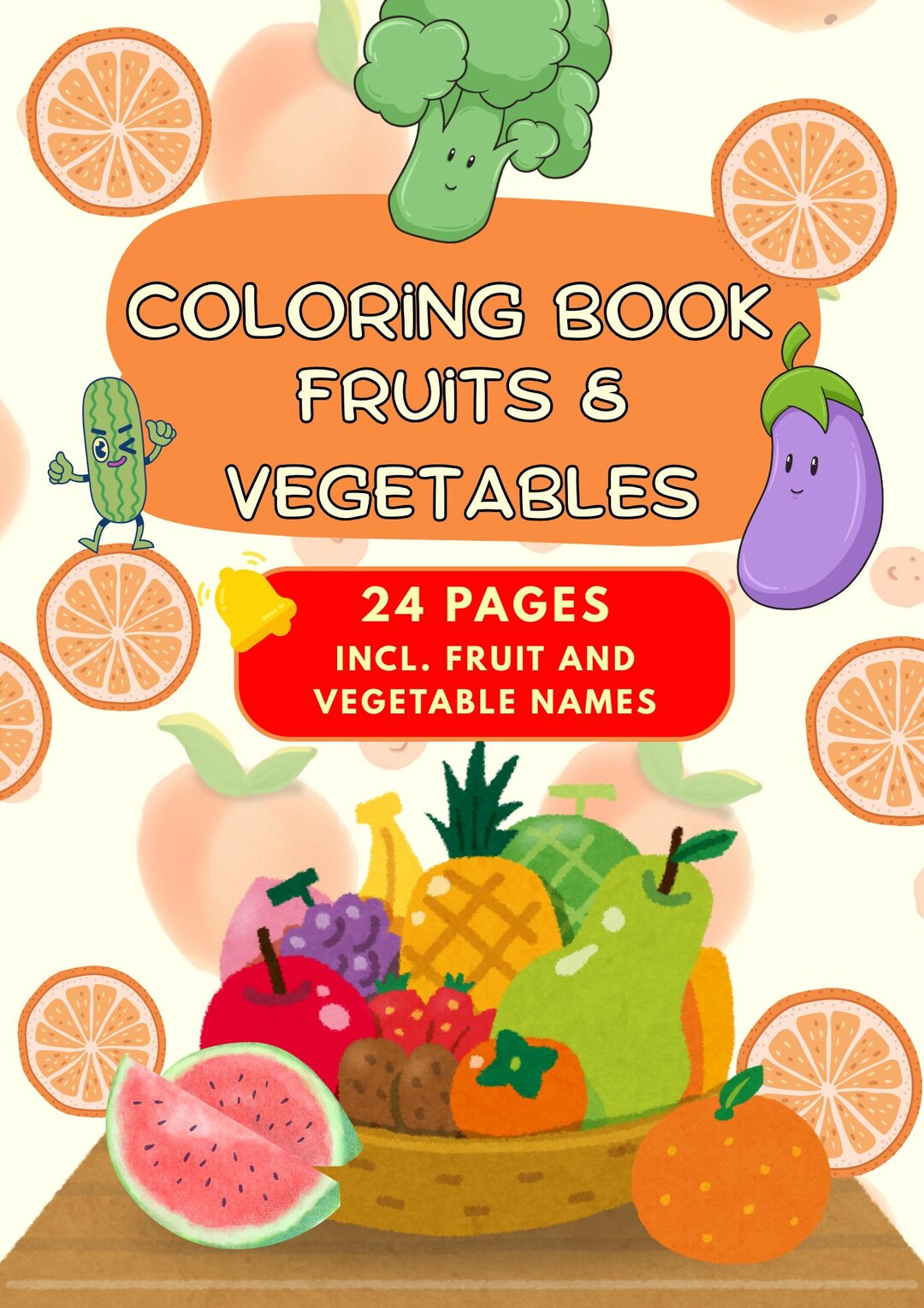 Fun Fruit and Veggie Coloring Book for Kids - 24 Pages, Digital ...
