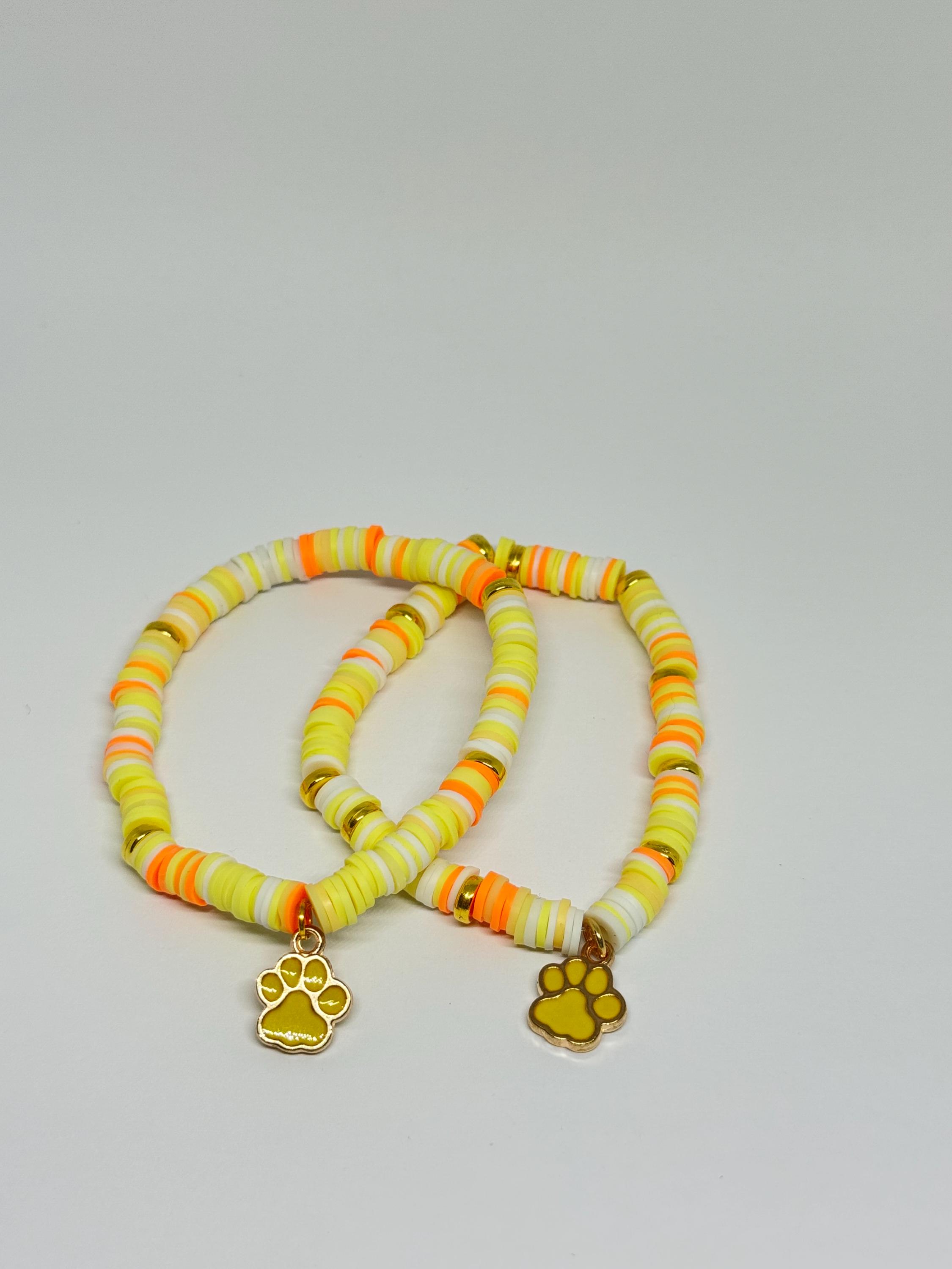 Clay Bead Bracelet - Paw Print Charm - Etsy Australia
