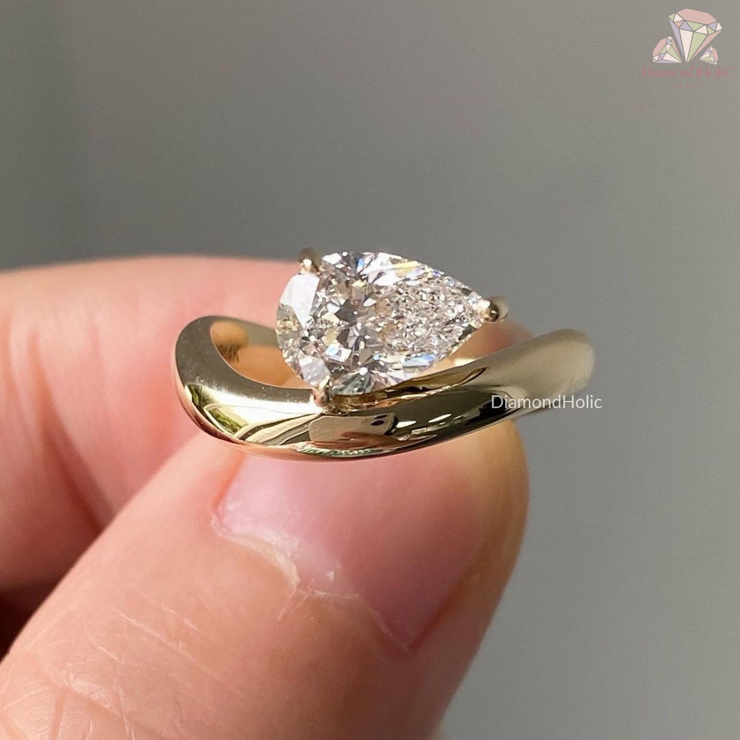 1.80 CT Teardrop Engagement Ring, Wave Shank Wedding Gift Ring, 14K ...