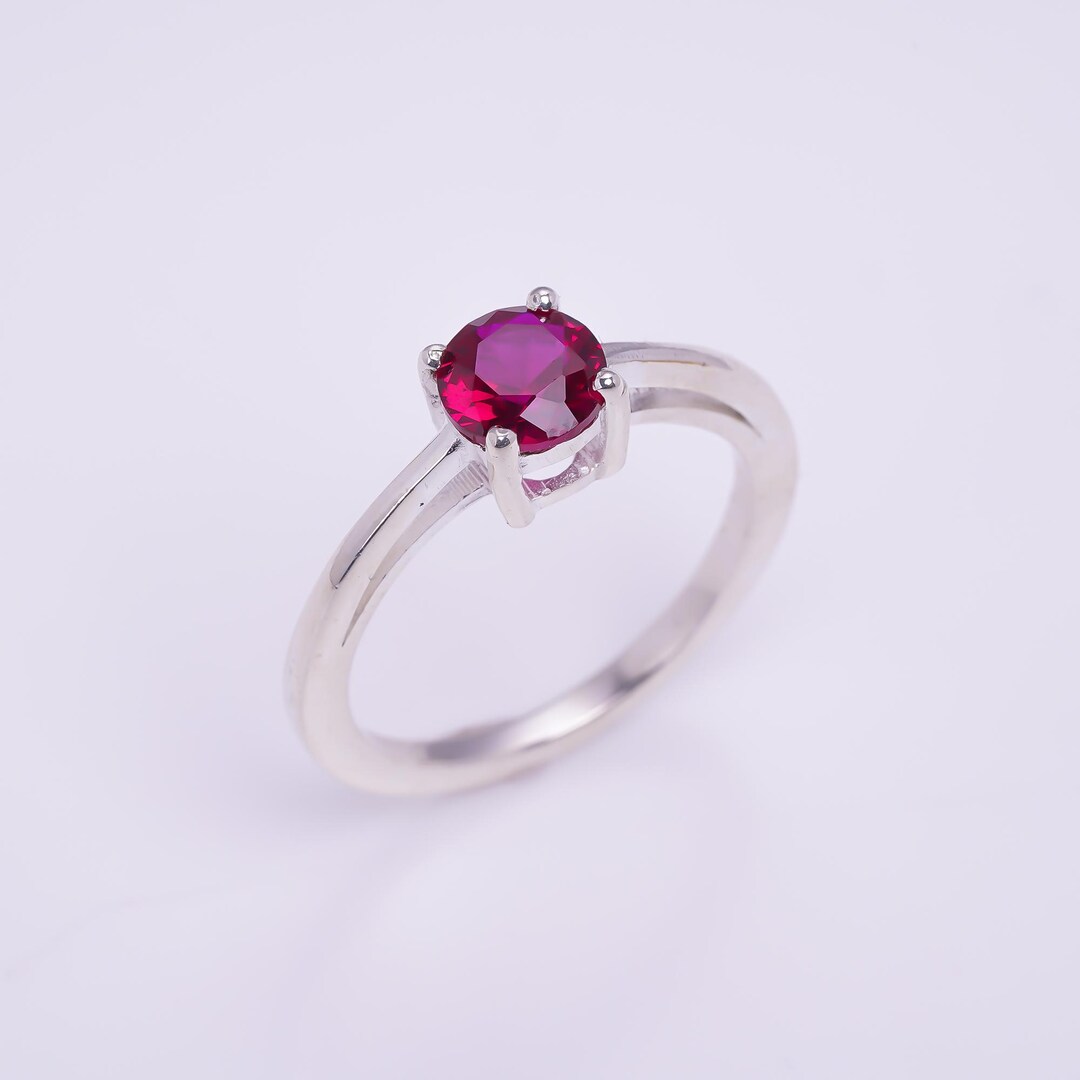 Round Ruby Ring, July Birthstone Jewelry Red Gemstone Ring Christmas ...