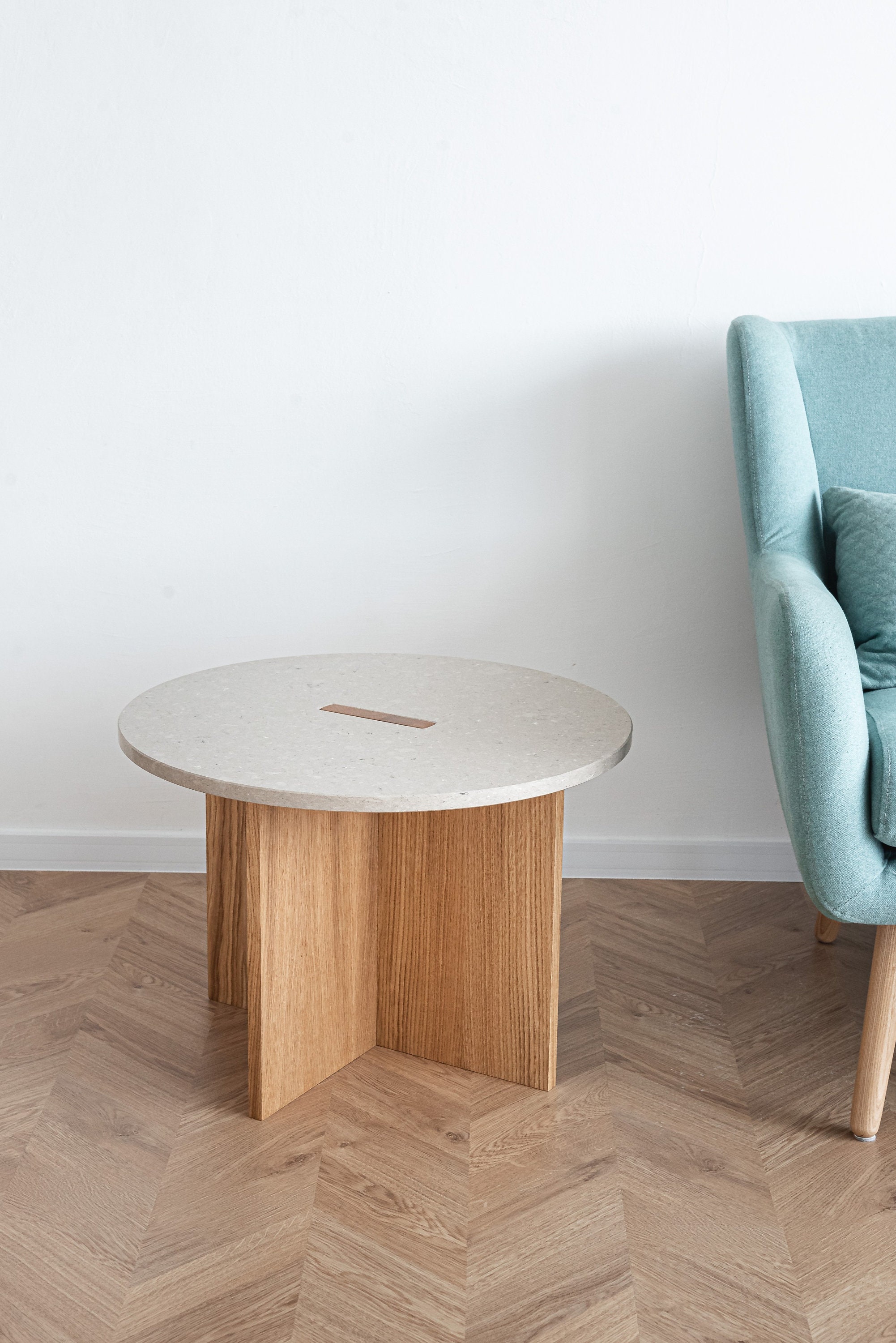 Side Table Coffee Table With Stone Top and Oak Base Vente - Etsy