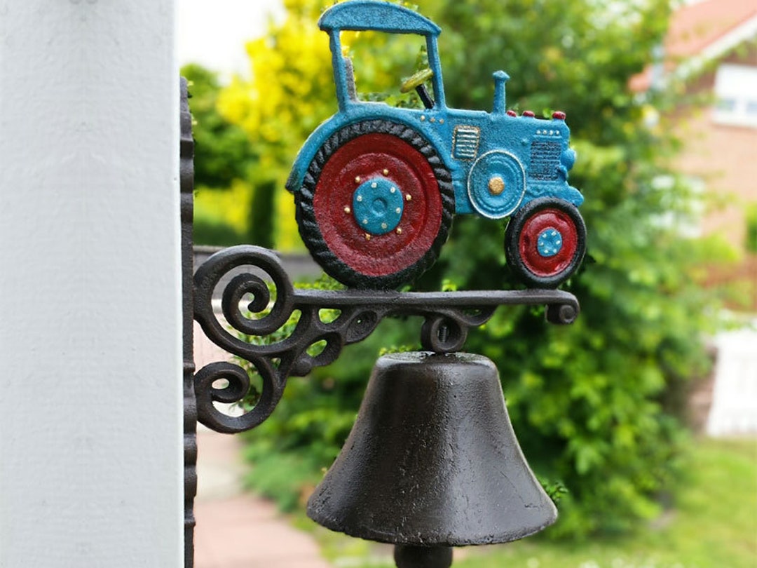 Large Wall Bell "blue Tractor" Cast Iron Doorbell Vintage Tractor Cast ...