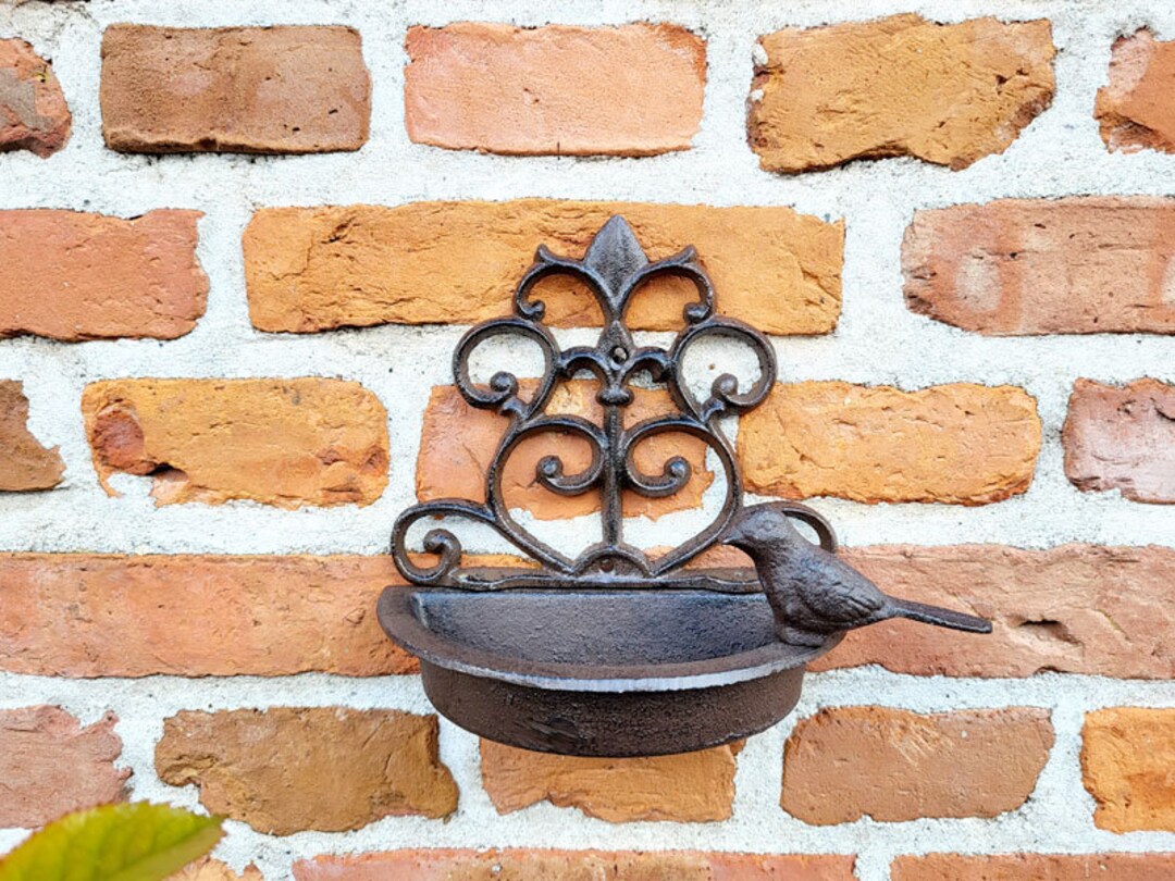 Wall Mounted Bird Bath Feeding Bowl Cast Iron Balcony Decorative Water ...