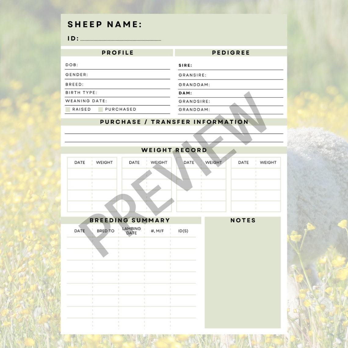 Sheep Farm Management Pack: ID Record, Lambing Log, Weight Tracker ...