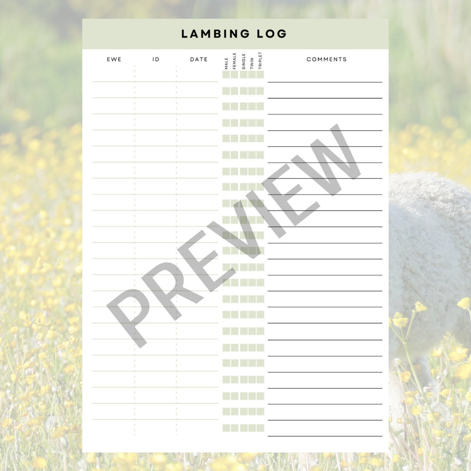 Sheep Farm Management Pack: ID Record, Lambing Log, Weight Tracker ...