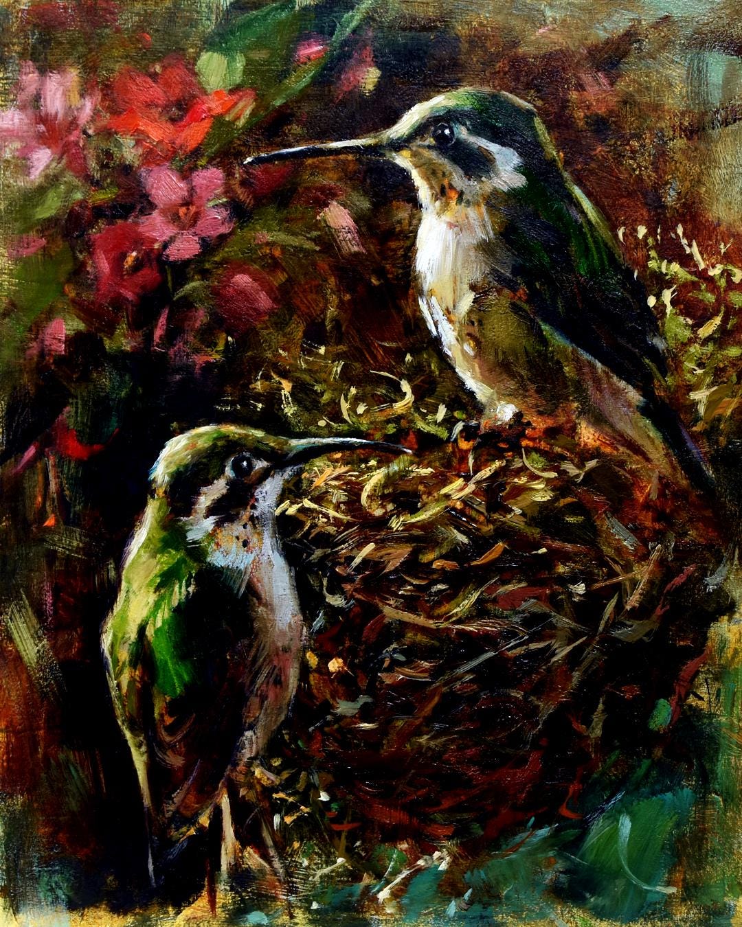 Oil Painting Birds Original Art Hummingbirds Painting Tropical Birds ...