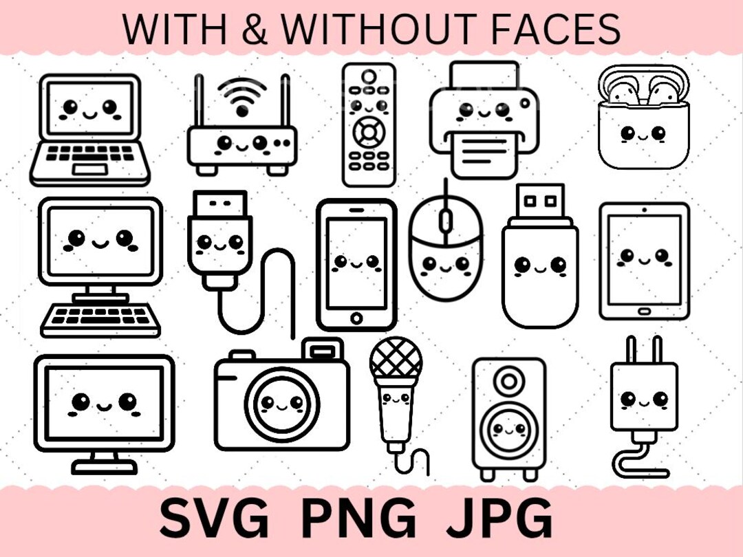 Tech SVG Bundle, Cute Electronics Clipart With Faces, Kawaii Tech ...