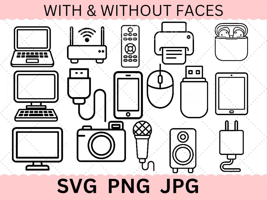 Tech SVG Bundle, Cute Electronics Clipart With Faces, Kawaii Tech ...