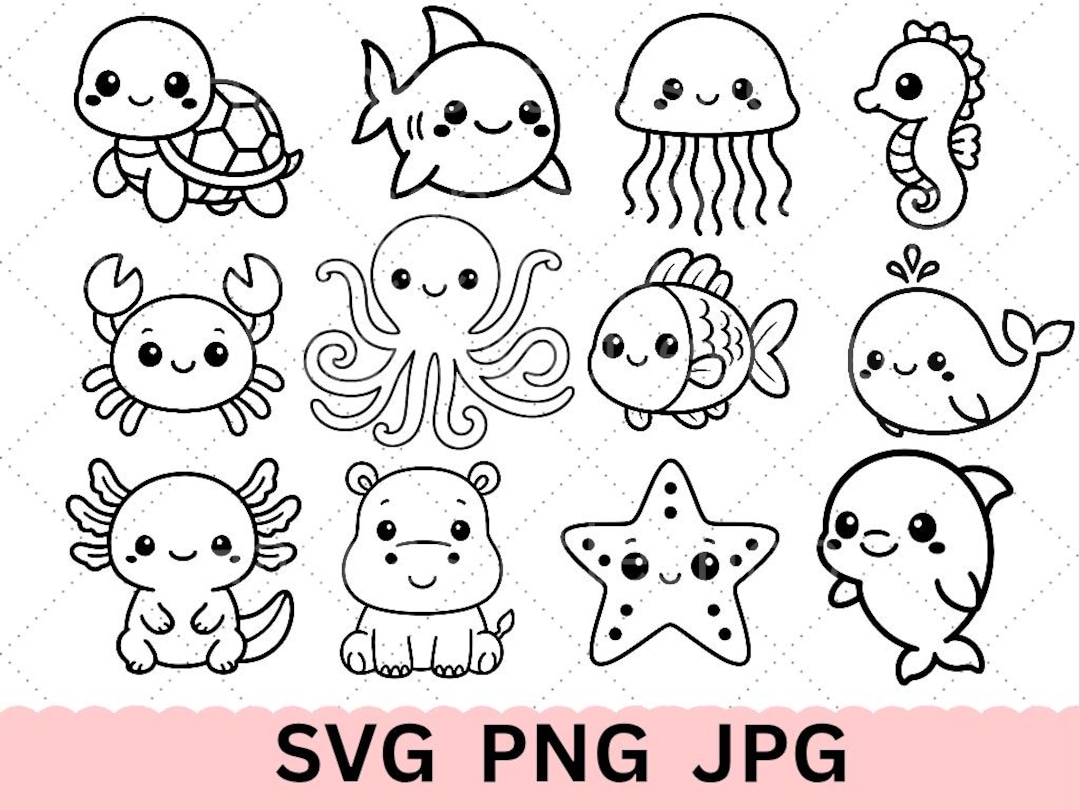 Sea Animals SVG, Sea Life Outline, Cut File for Cricut, Sea Animals PNG ...