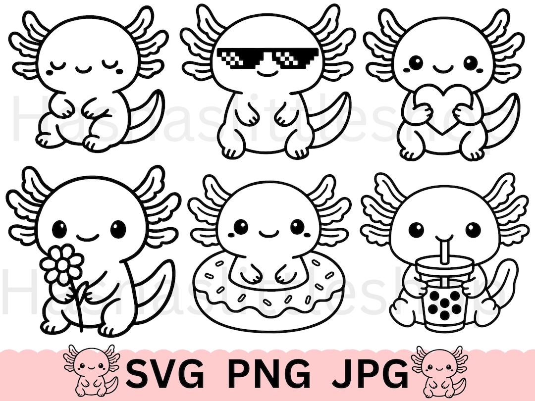 Axolotl Bundle SVG, Axolotl Outline, Cut File for Cricut, Axolotl PNG ...