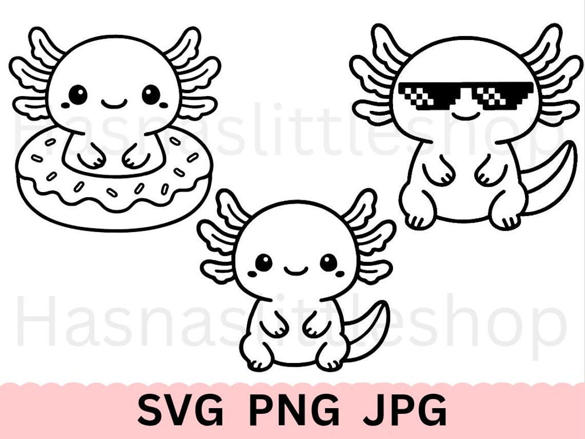 Axolotl Bundle SVG, Axolotl Outline, Cut File for Cricut, Axolotl PNG ...
